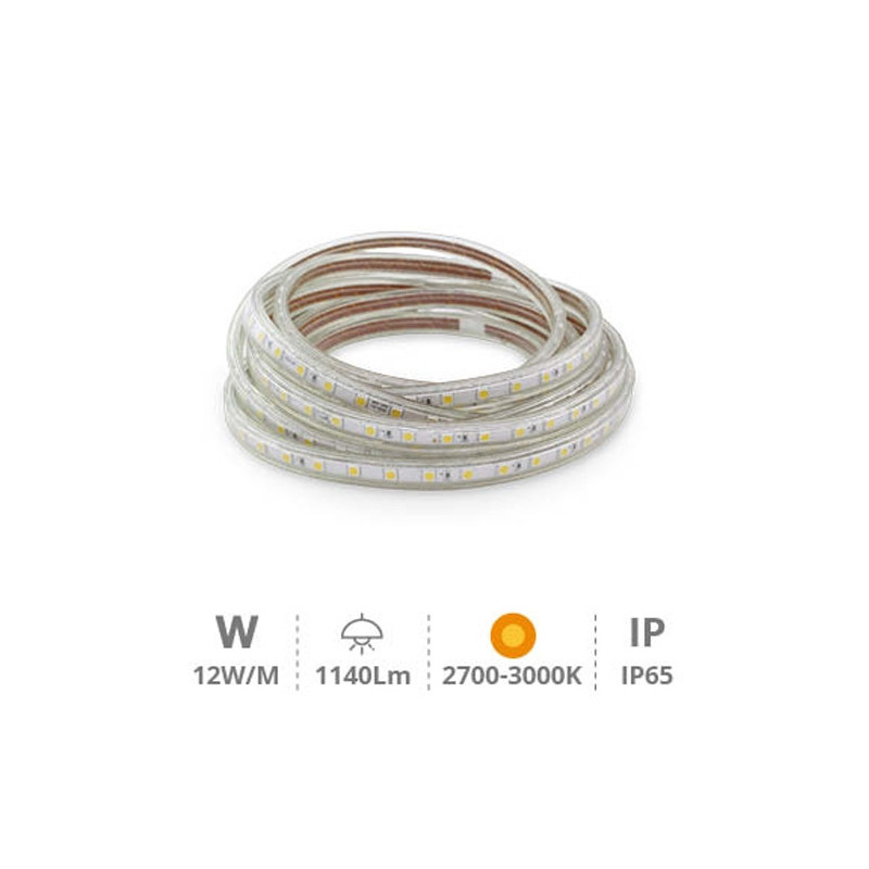 KIT 5 metros Tira LED 12W/M IP65 2700K-3000K